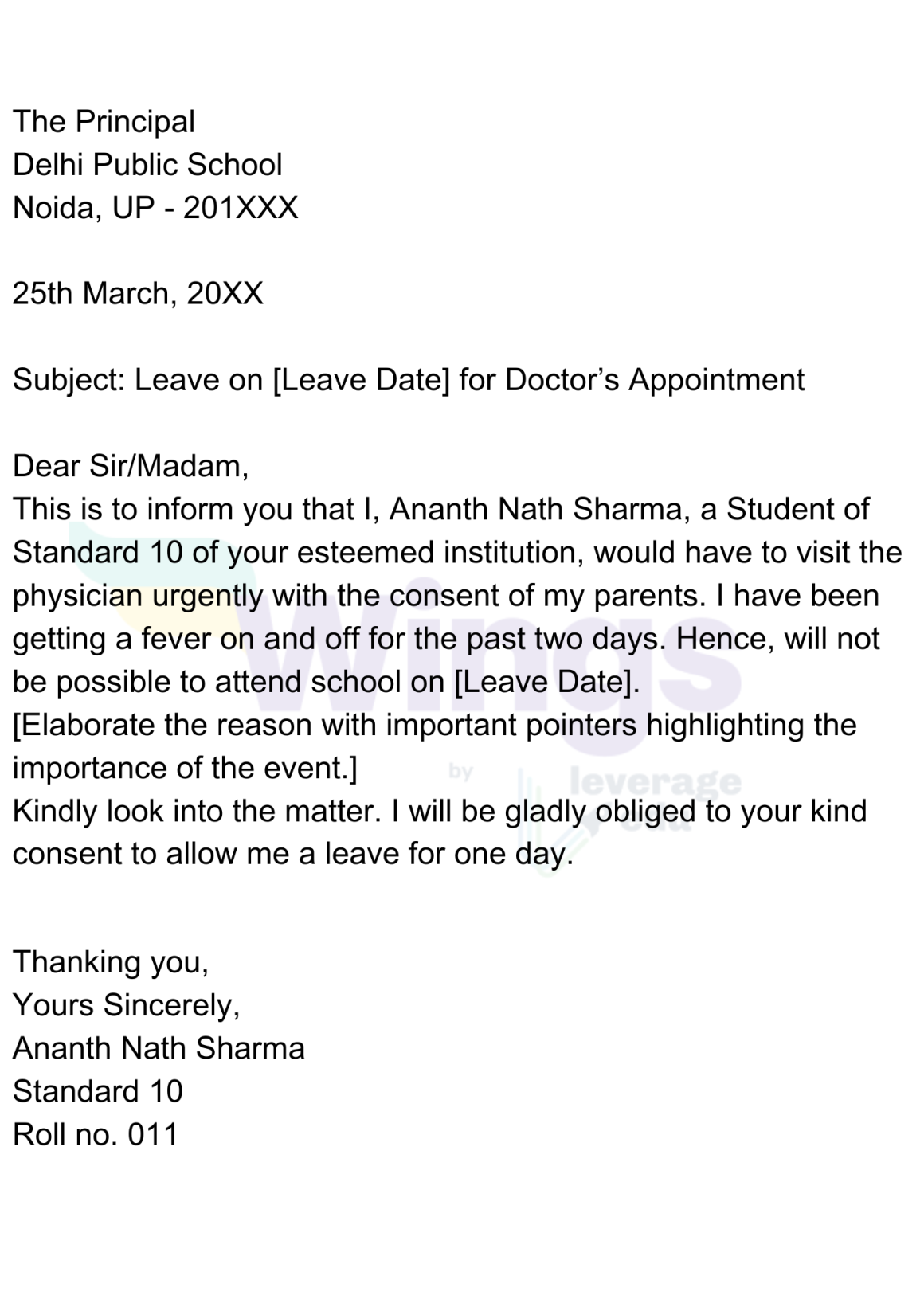 Leave Letter to the Principal: Format and Samples | Leverage Edu