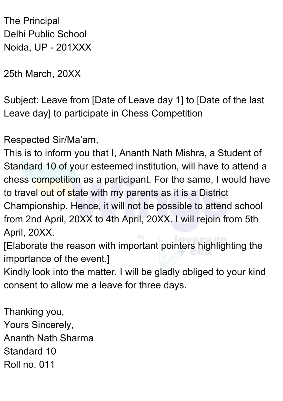 Leave Letter to the Principal: Format and Samples | Leverage Edu