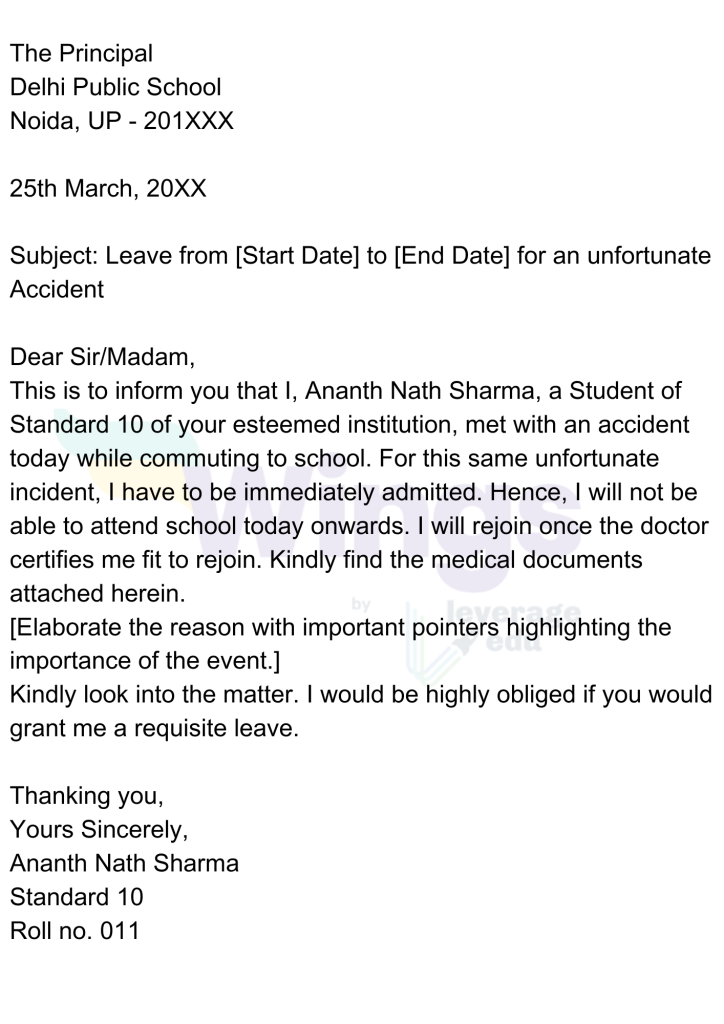 Leave Letter to the Principal: Format and Samples | Leverage Edu