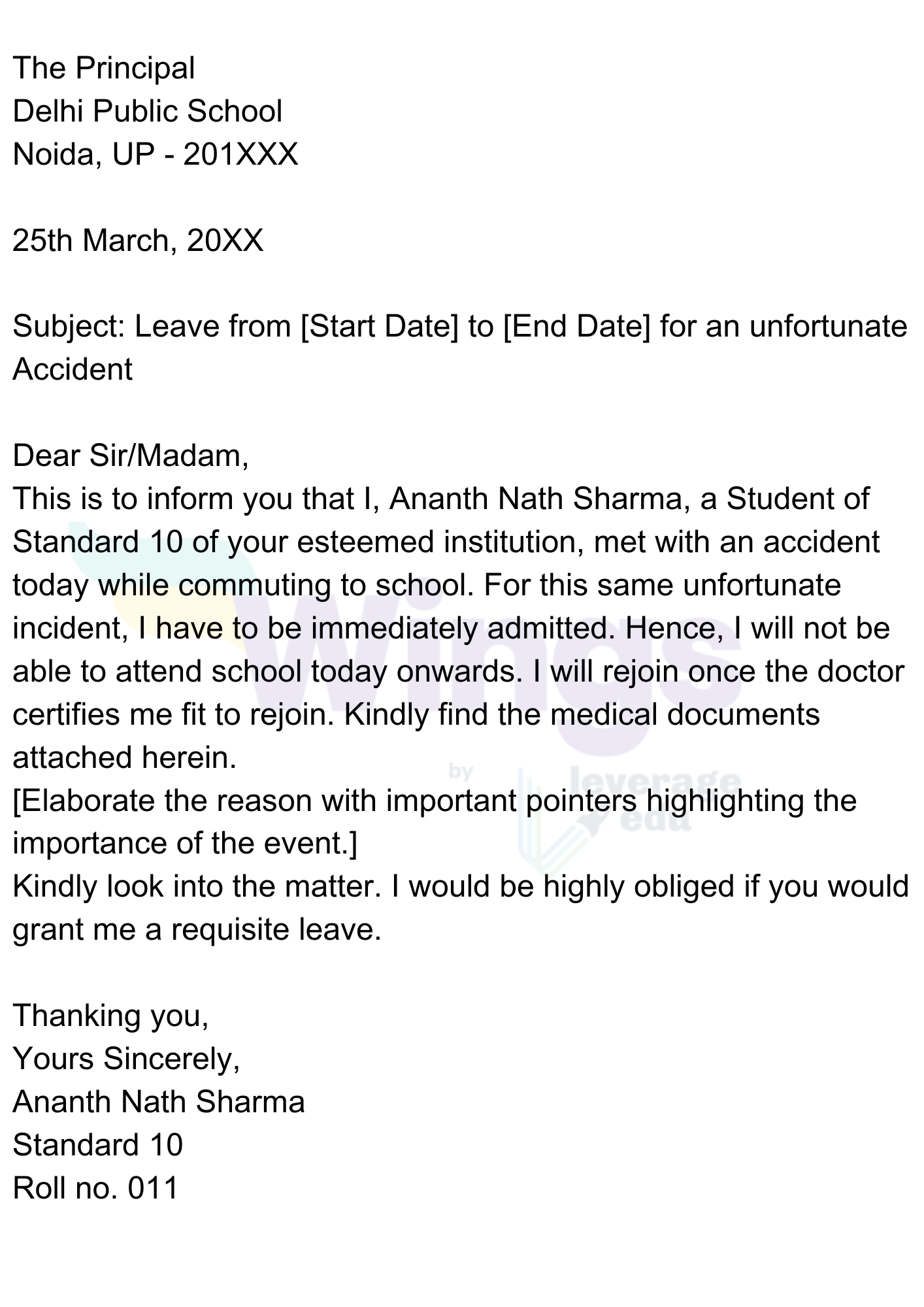 Leave Letter to the Principal: Format and Samples | Leverage Edu