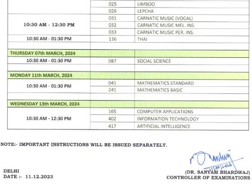 Class 10 CBSE Date Sheet 2024 Released: Check Timetable and Download ...