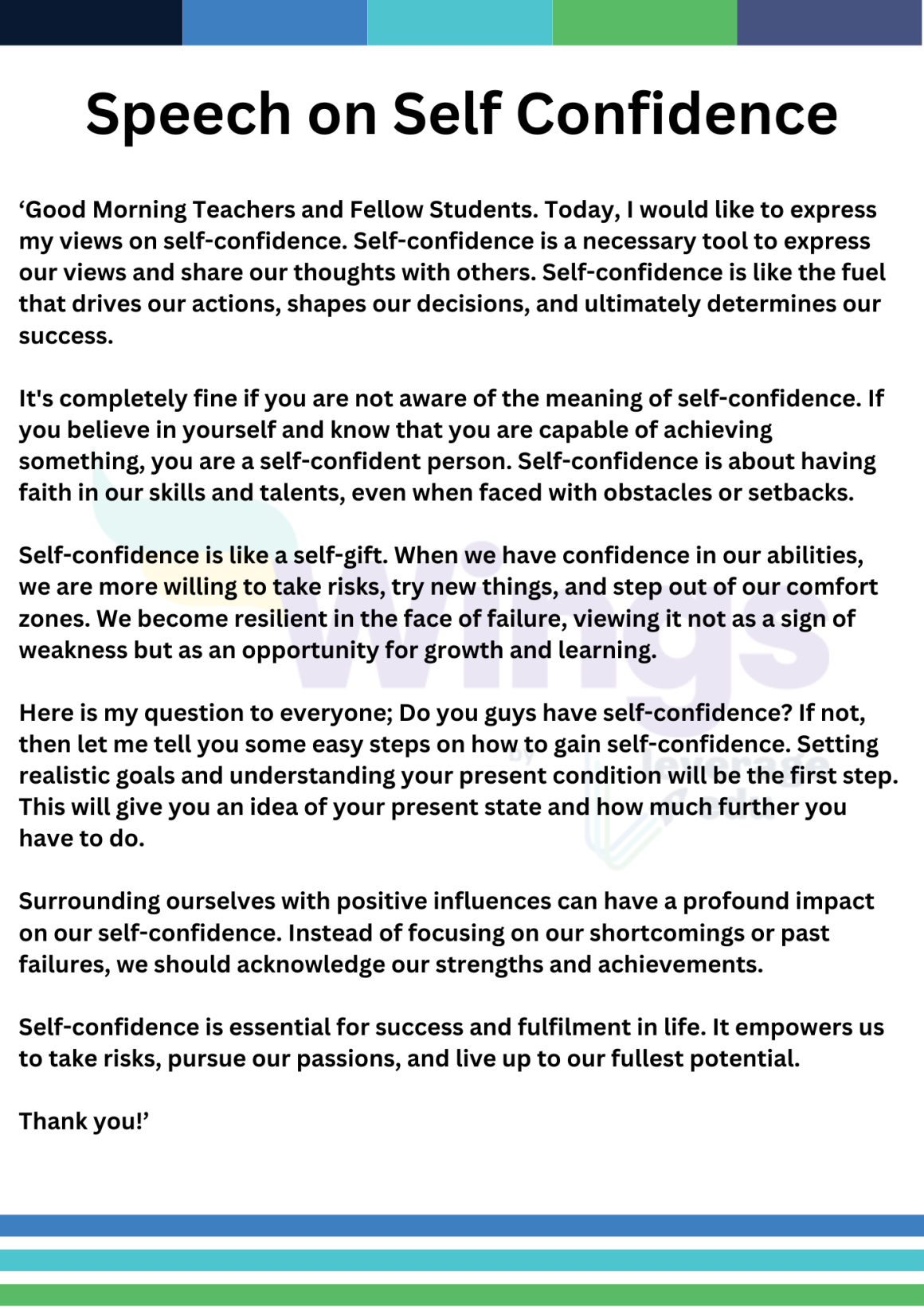 Speech on Self-Confidence: Sort and Long Speech for Students | Leverage Edu