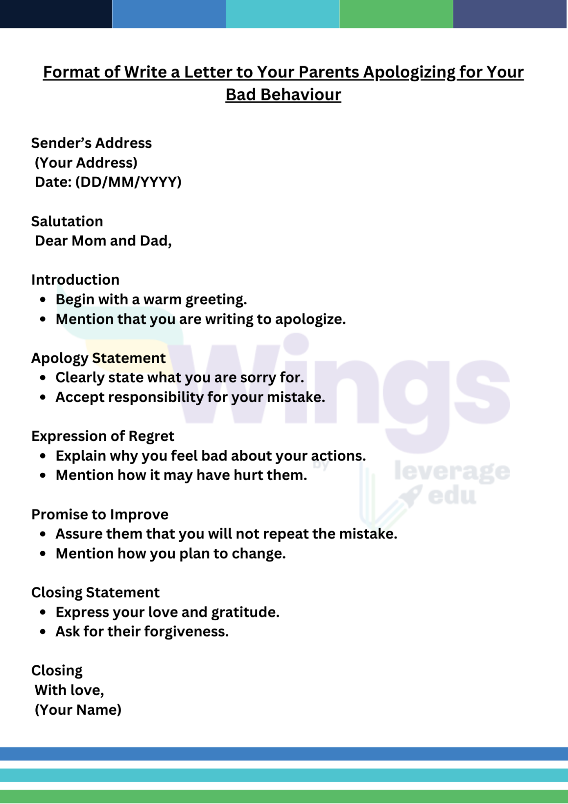 Write a Letter to Your Parents Apologizing for Your Bad Behaviour ...