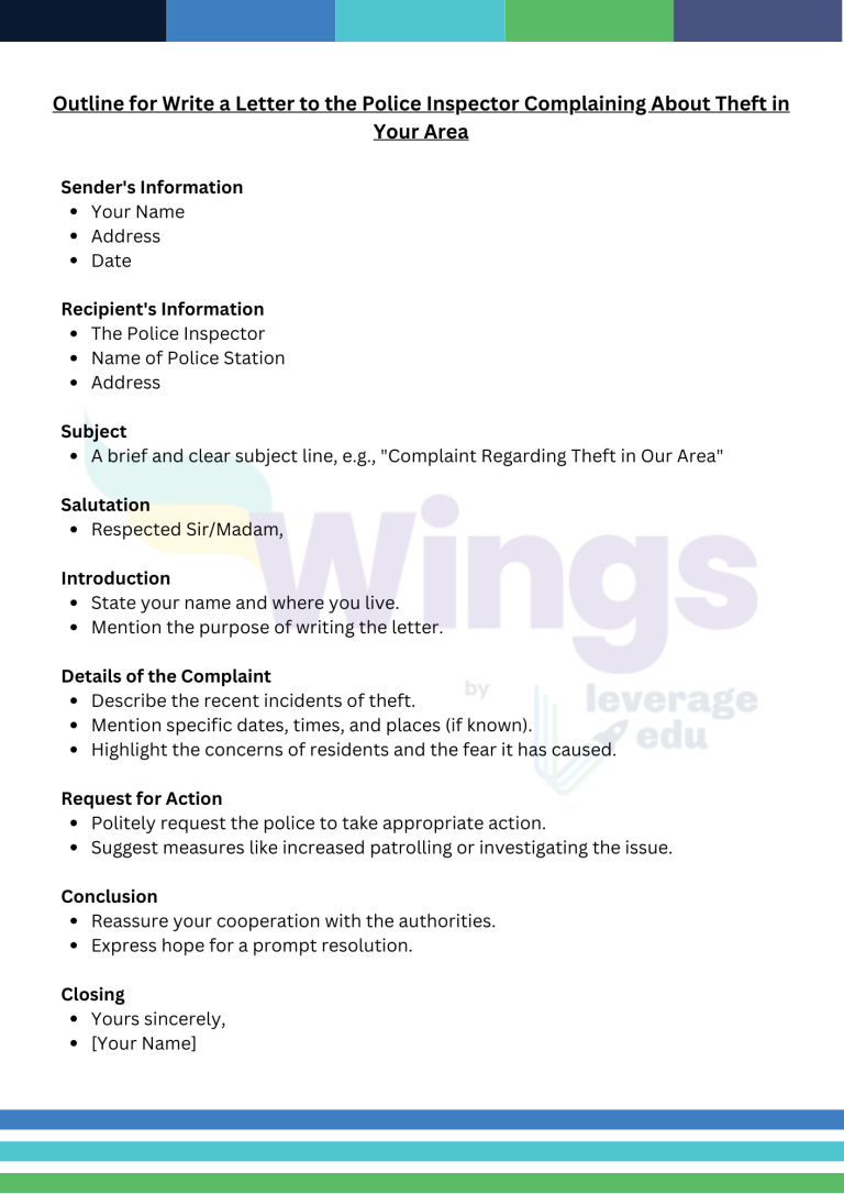 Write a Letter to the Police Inspector Complaining About Theft in Your ...