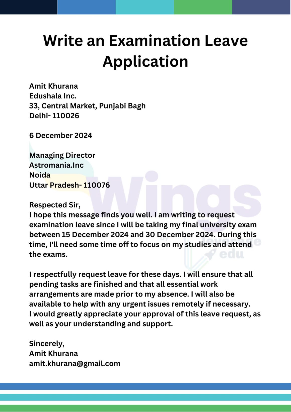 Leave Application for Examination: Format and Samples | Leverage Edu