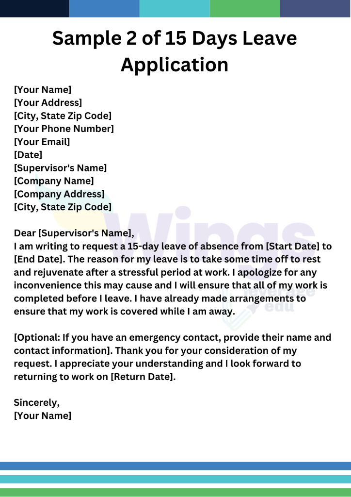 15 Days Leave Application: Format and Samples | Leverage Edu