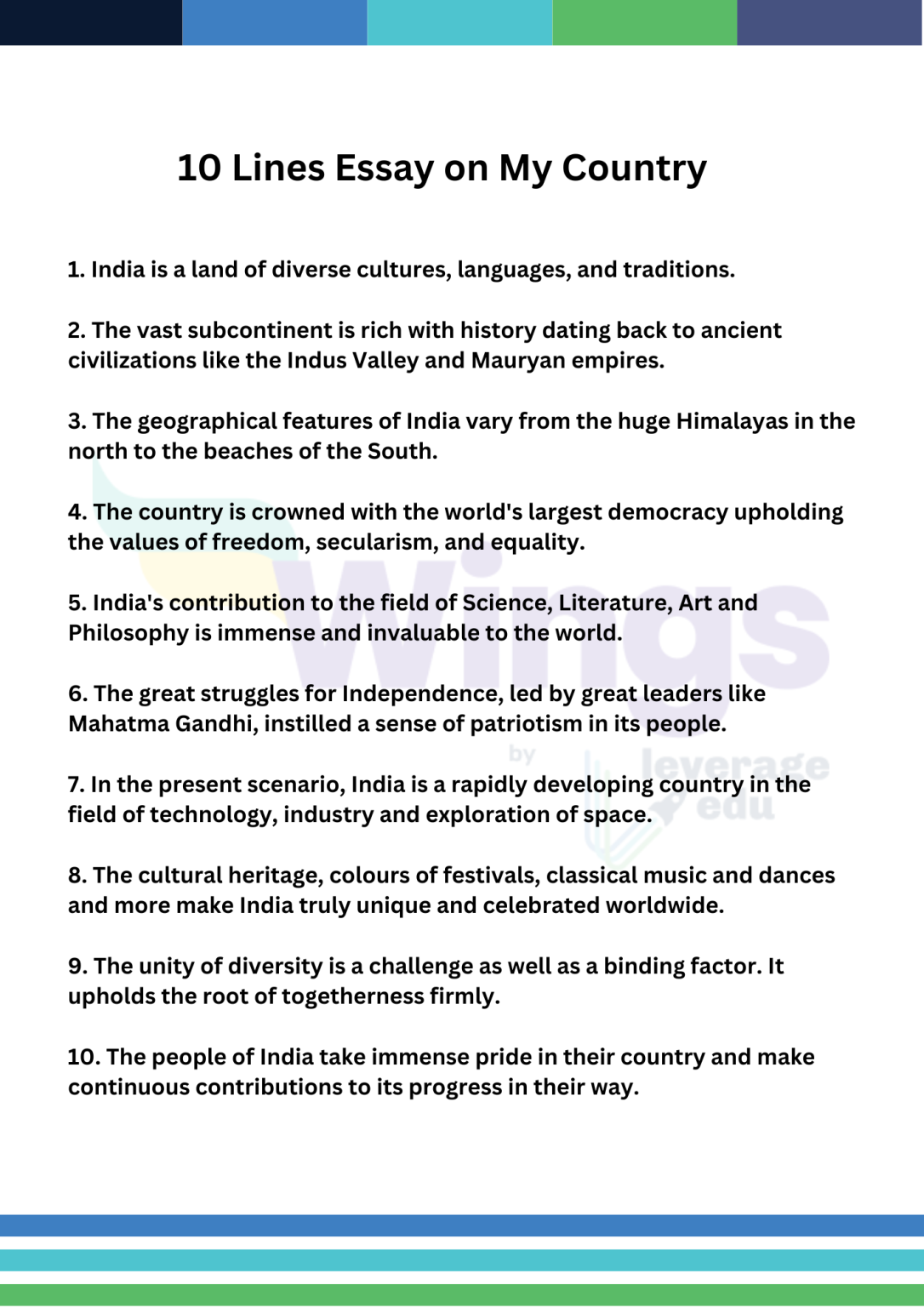 Essay On My Country: Sample Essay in 150 & 200 Words | Leverage Edu