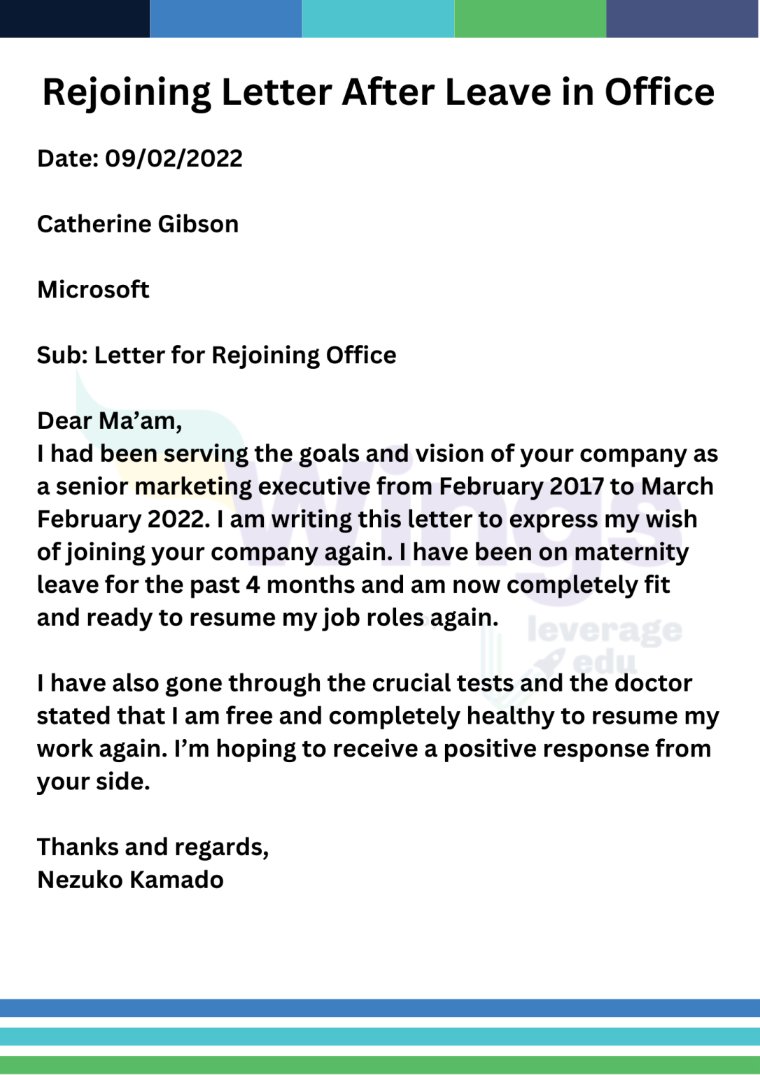 Rejoining Letter After Leave in Office: Format and Samples | Leverage Edu