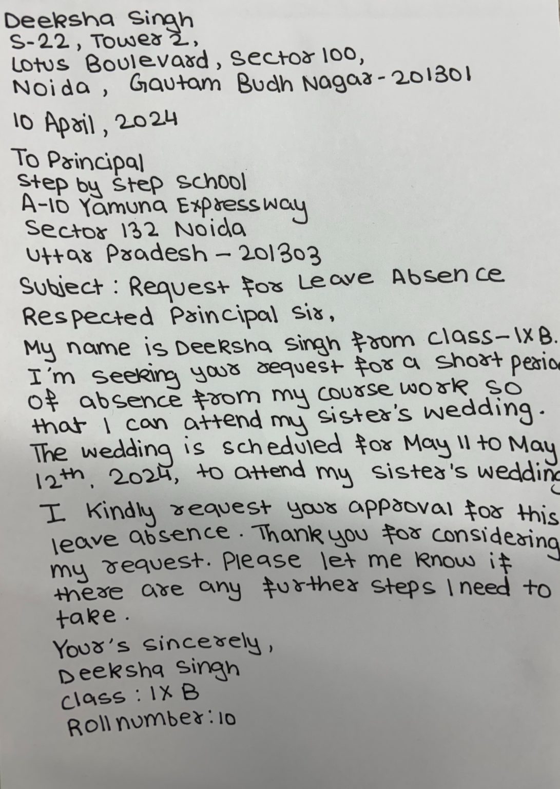 Write a Letter to the Headmaster for a Leave of Absence: Samples ...