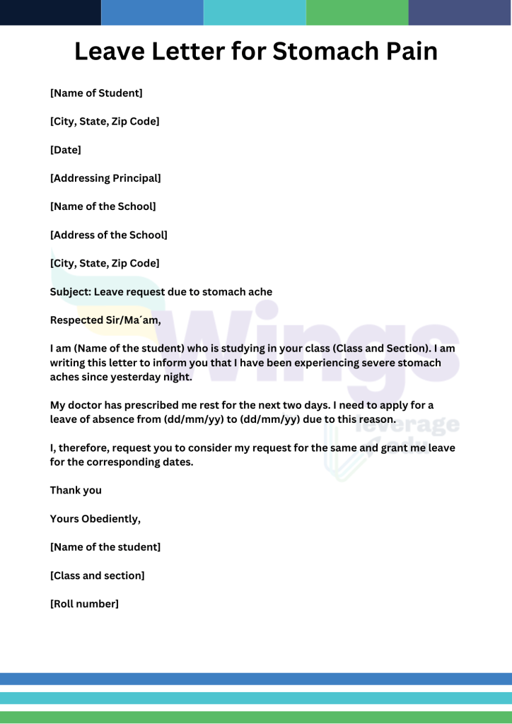 Leave Letter for Stomach Pain: Format and Samples | Leverage Edu