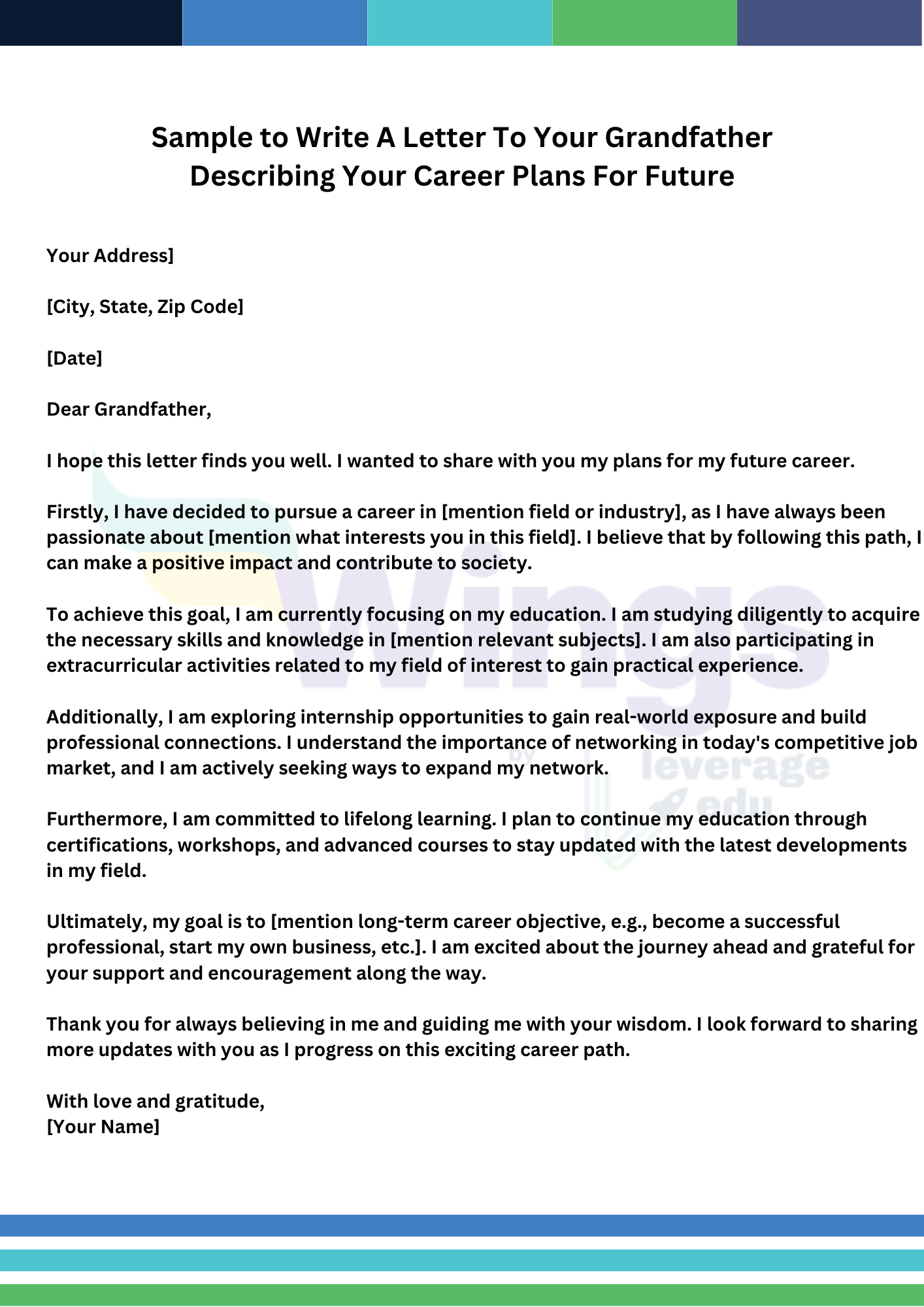 Write A Letter To Your Grandfather Describing Your Career Plans For ...