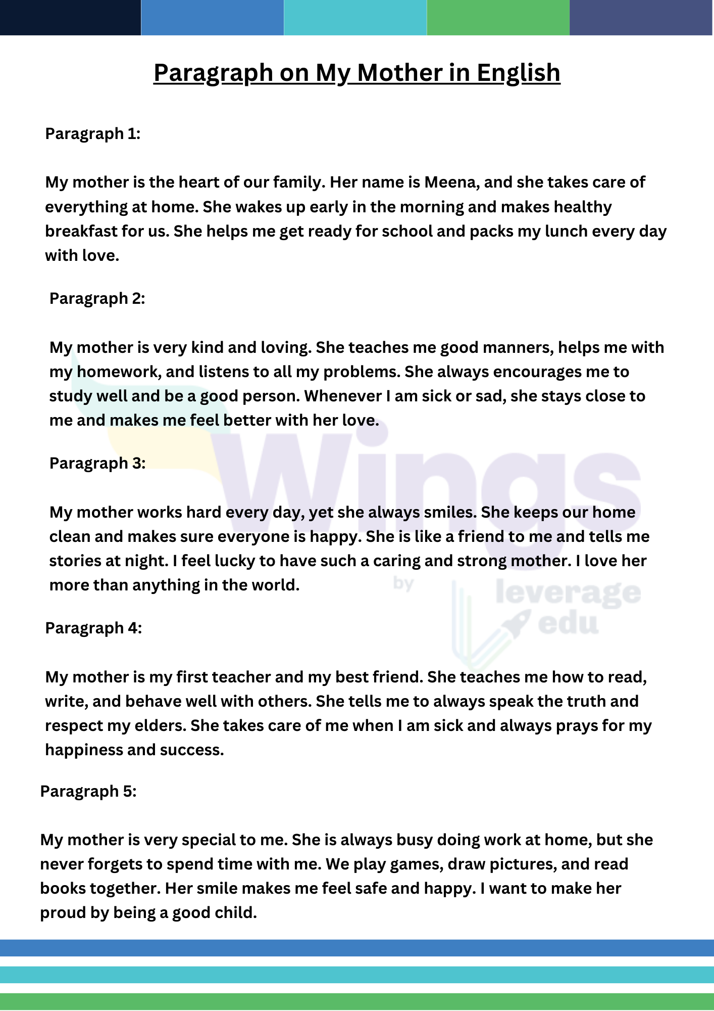 Paragraph on My Mother in English