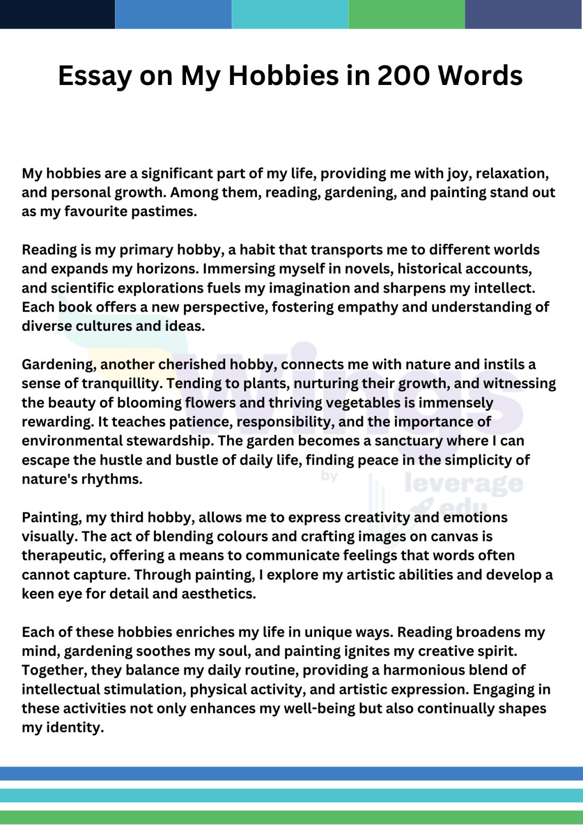 Essay on My Hobbies For School Students | Leverage Edu