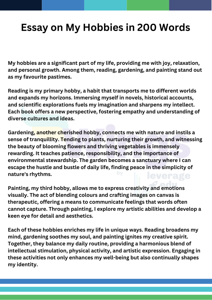 Essay on My Hobbies For School Students | Leverage Edu