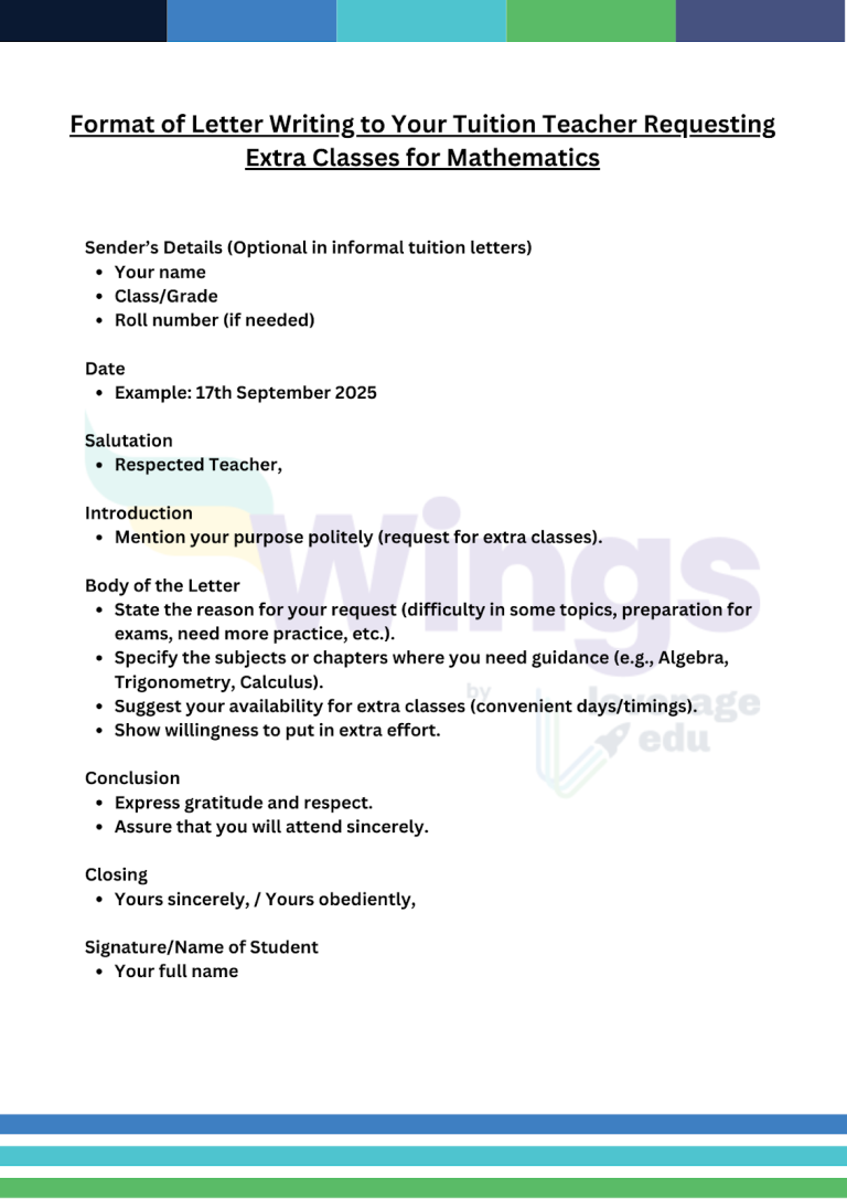 Letter Writing to Your Tuition Teacher Requesting Extra Classes for ...